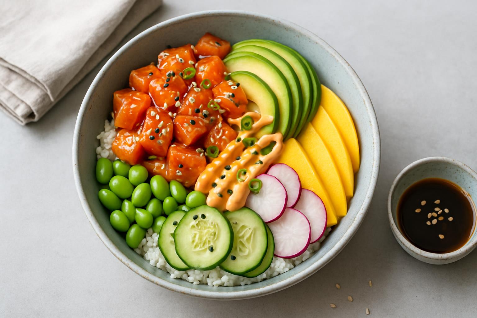 Poké bowl med lax – snabb, fräsch vardagsmiddag - Tillmiddag.se